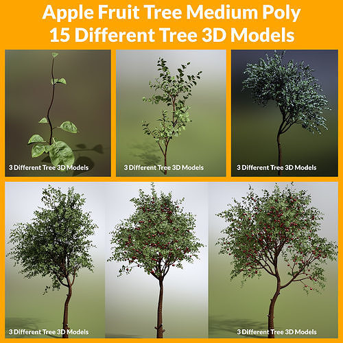 3D model Apple Fruit Tree Medium Poly 18 Different Tree 3D Models VR ...