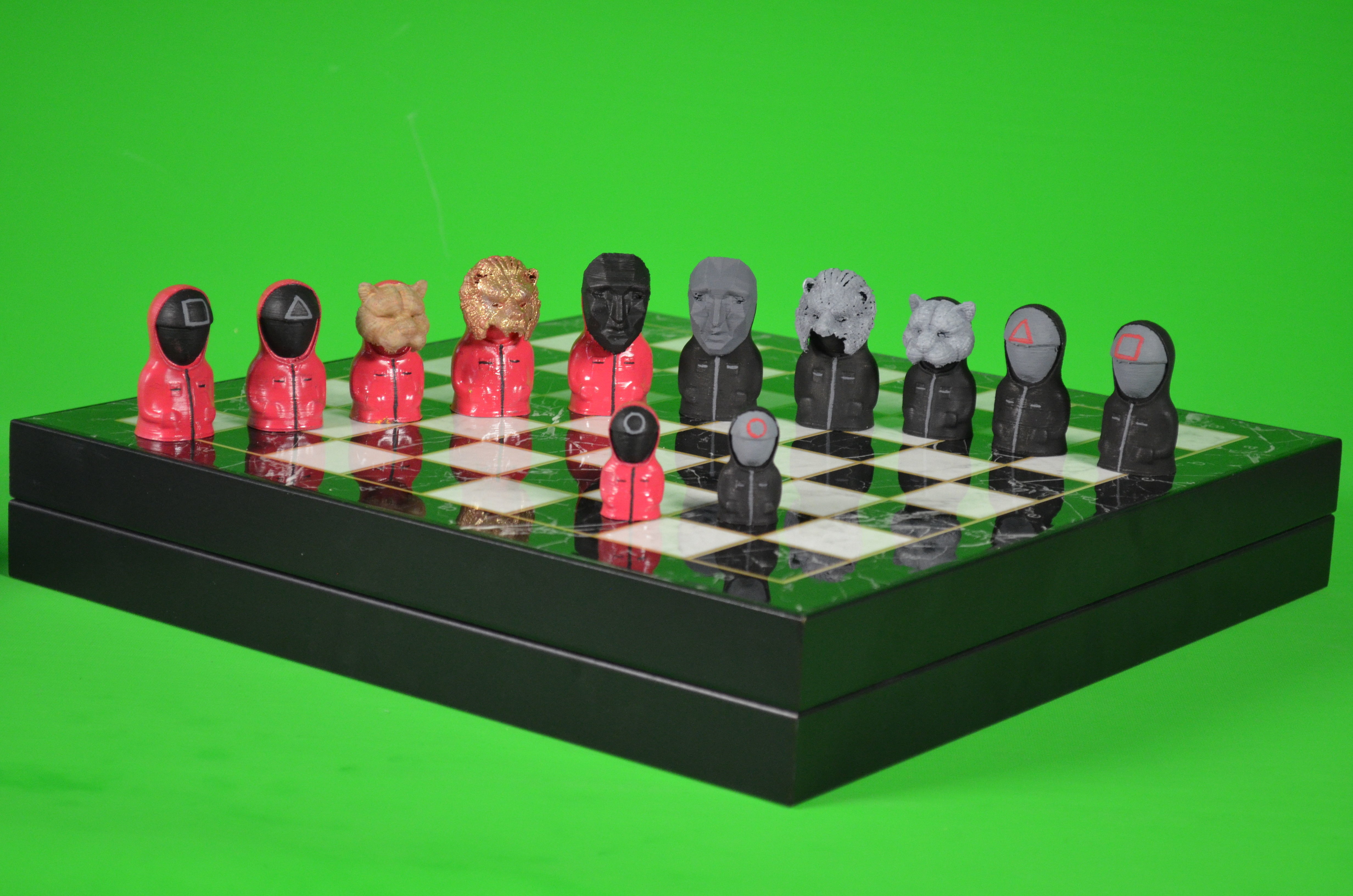 Squid Game Characters Chess Set-Squid Game Vip Mask Chess Set 3D model ...