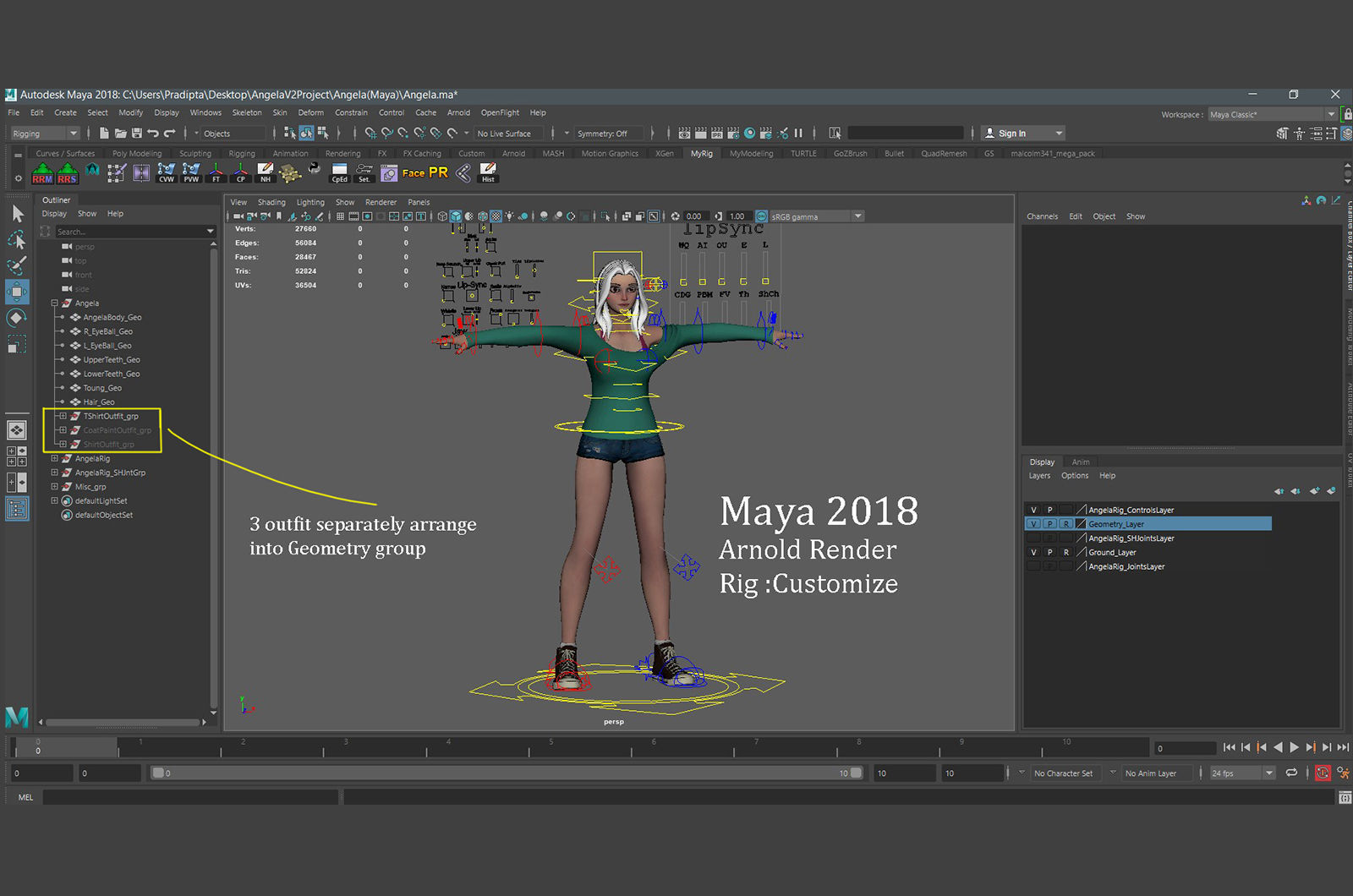 3D model Angela Cartoon Girl Rig Outfit 3 VR / AR / low-poly | CGTrader