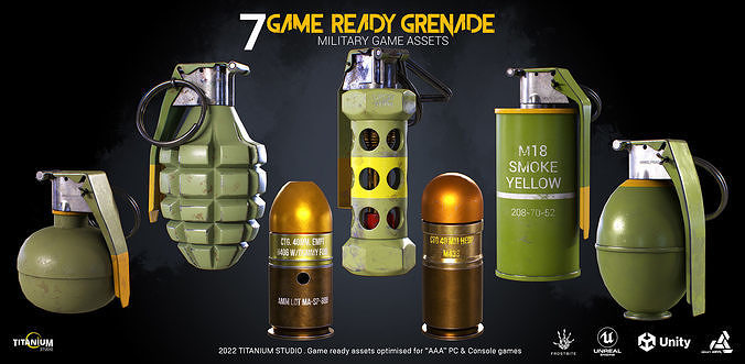 3D model 7 Grenade Game Ready Product - Military Game Asset VR / AR ...
