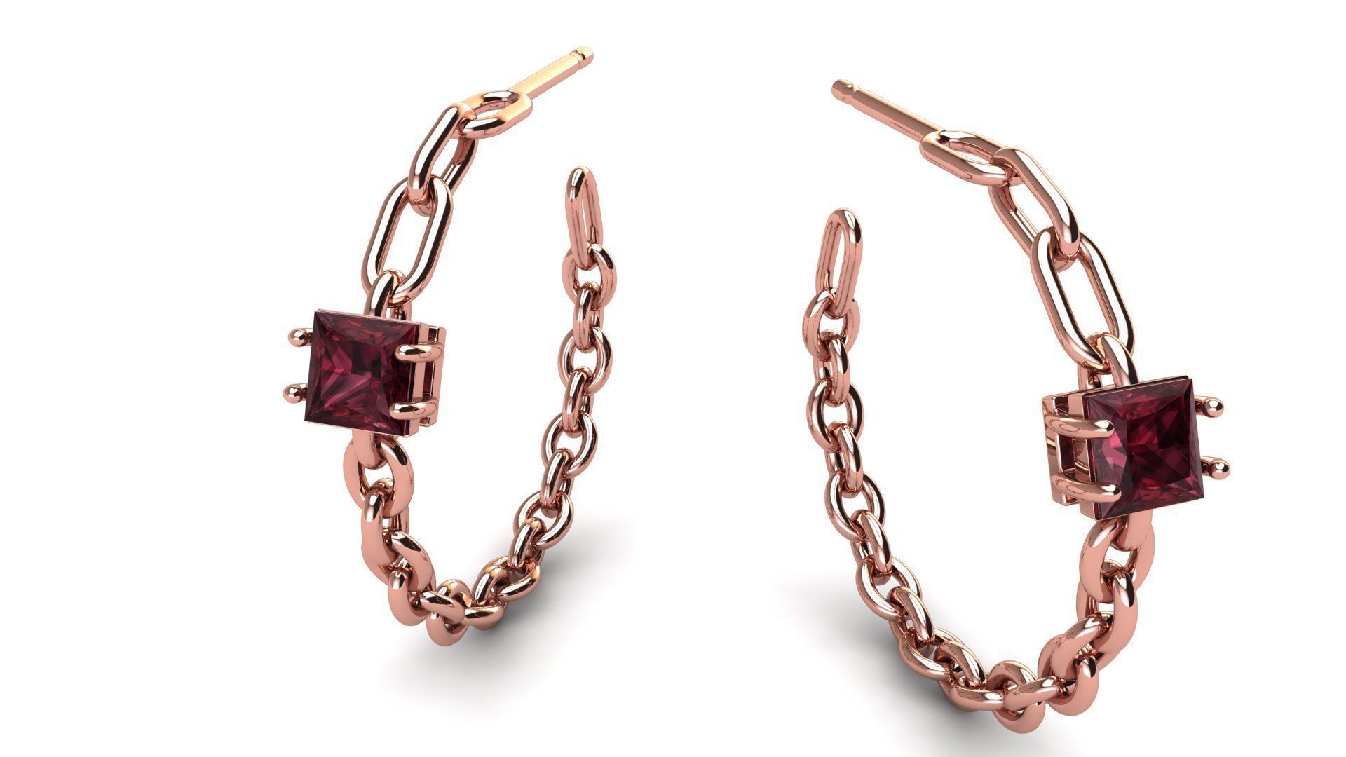 Chain Earrings diameter 25 mm with Gemstone 3D Model Collection | CGTrader