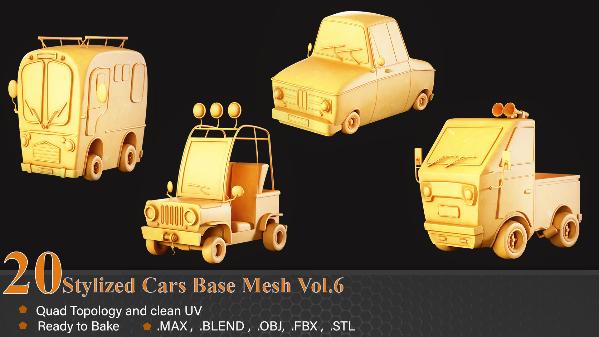 3D model 20 Stylized Cars Base Mesh Vol-6 VR / AR / low-poly | CGTrader