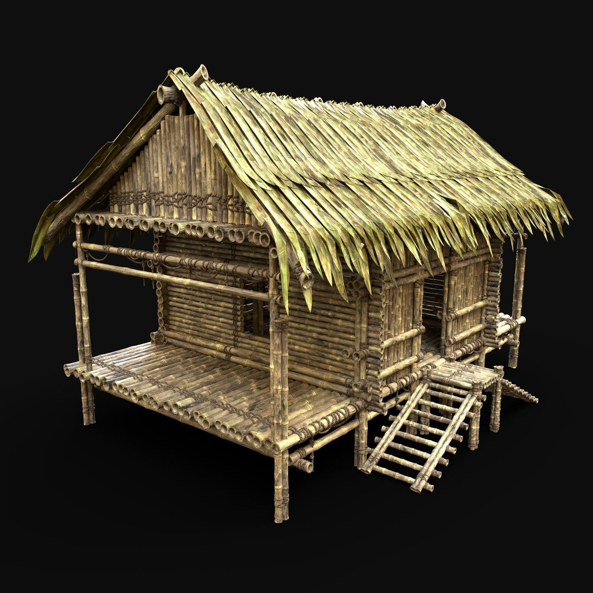 3D Model Collection BAMBOO HOUSE SHELTER JUNGLE HUT CASTAWAY SURVIVAL ...