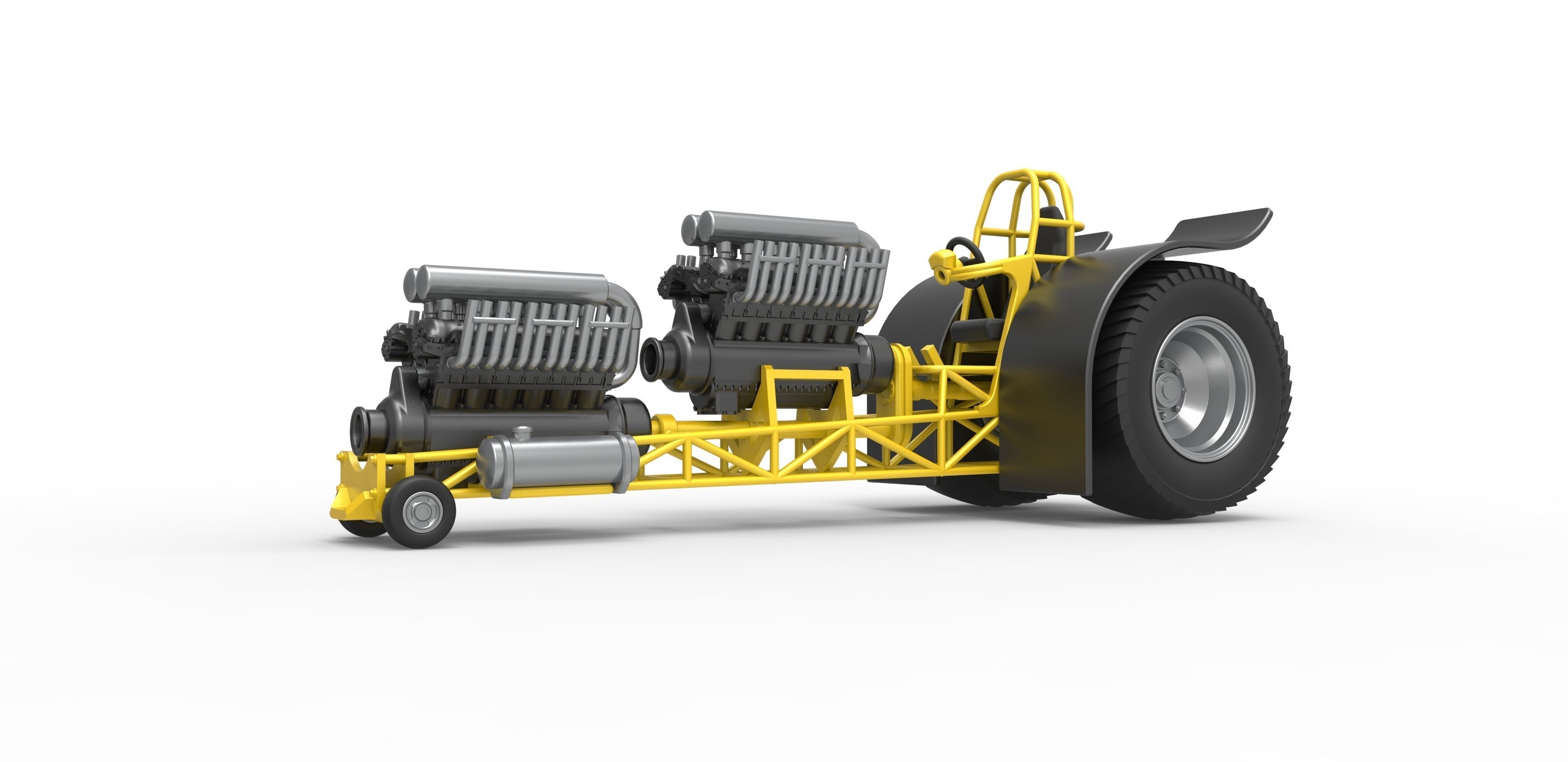 Diecast Pulling tractor with 2 engines V12 in line Scale 1 to 25 3D ...