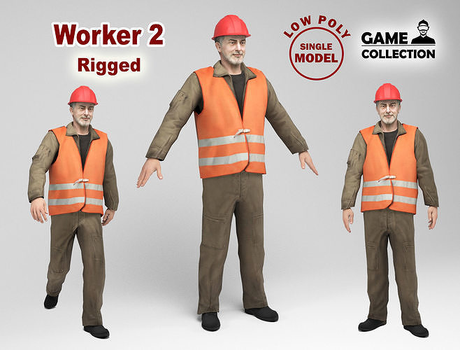 3D model Worker 2 construction in orange vest VR / AR / low-poly | CGTrader