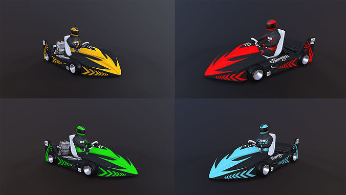 3D model 4LowPolyKartsWithPlayerPack 3 go kart VR / AR / low-poly ...