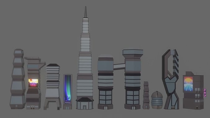 3D model Futuristic low-poly styled buildings VR / AR / low-poly | CGTrader