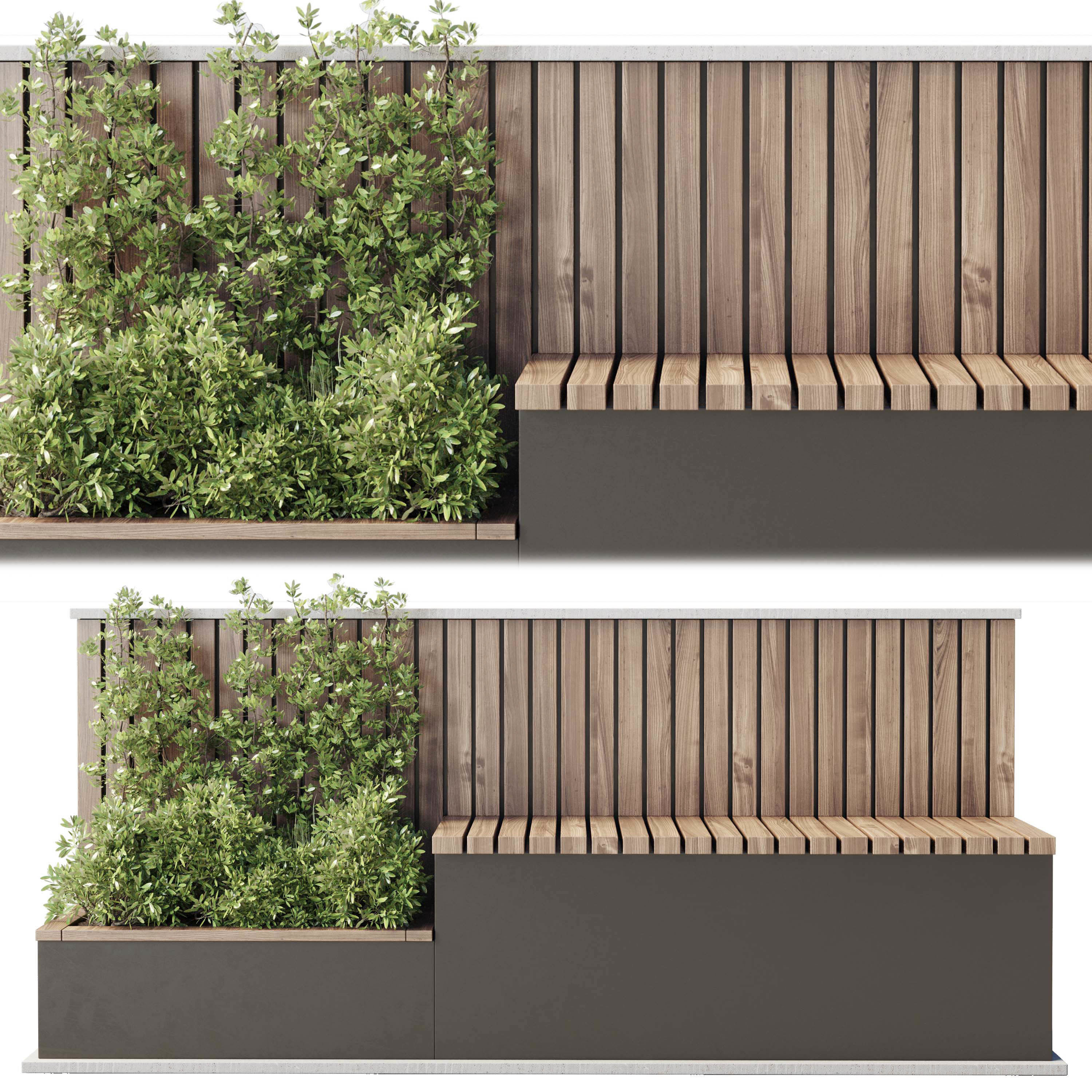 Urban Environment Urban Furniture Green Benches Set Plants Tree 3D ...