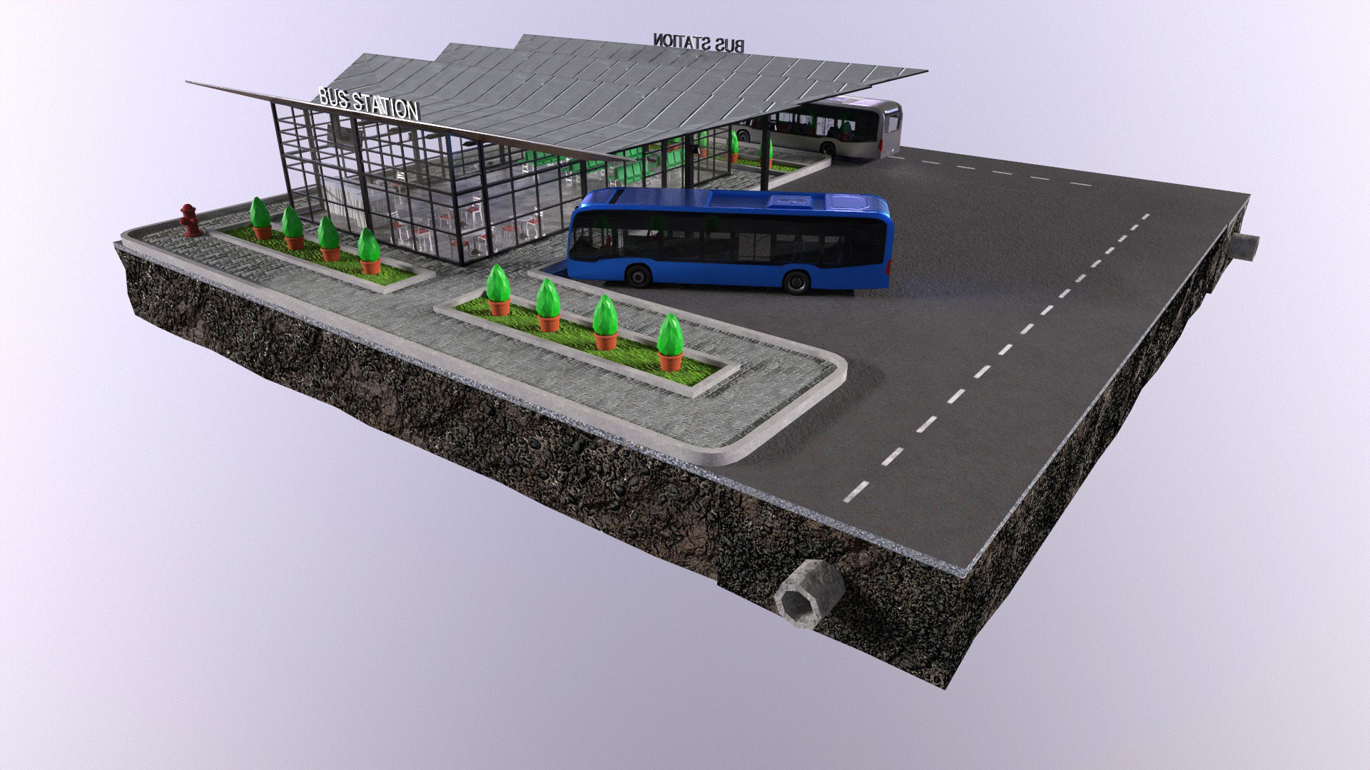 3D model low-poly 3D PBR set City Bus station VR / AR / low-poly | CGTrader