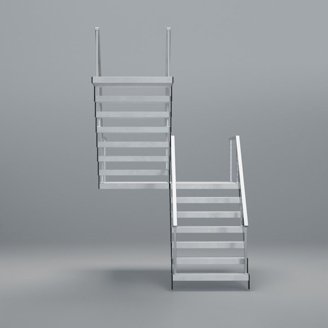 3D model U shaped stairs with concrete steps and stainless steel ...