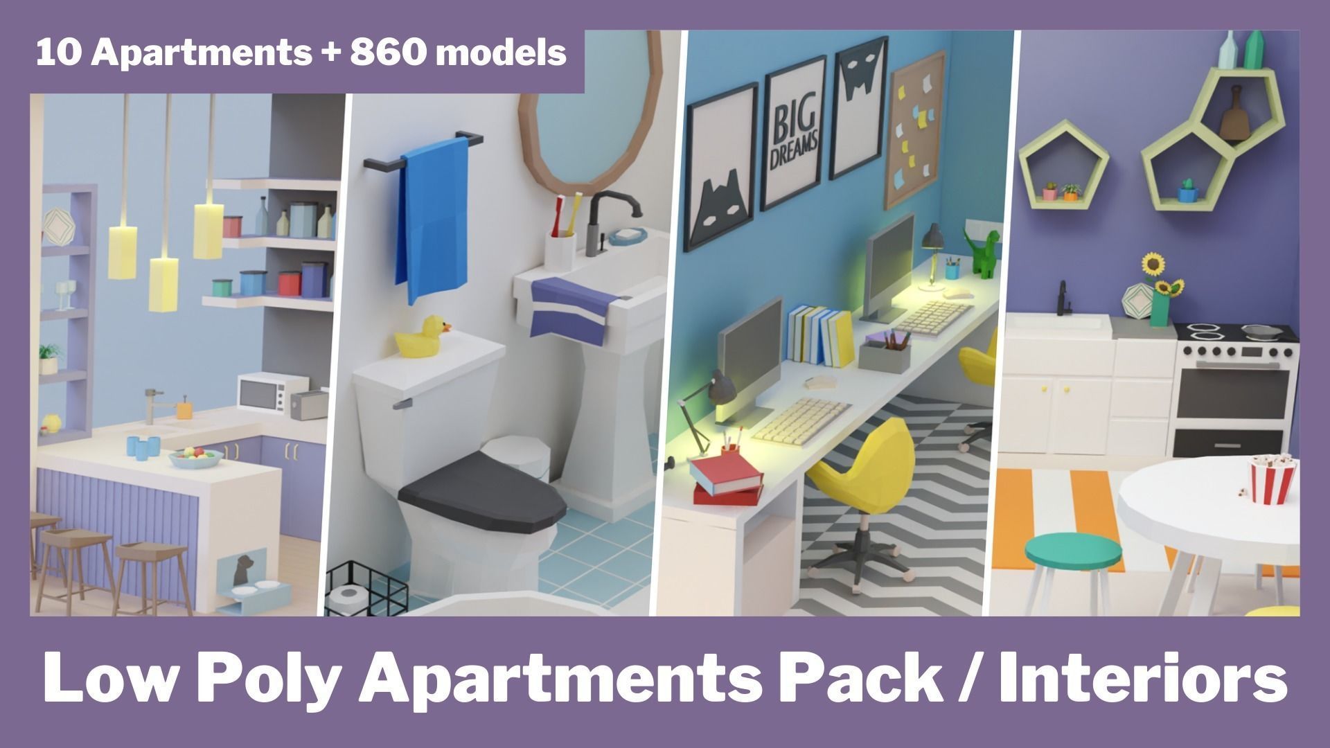 3D model Low Poly Apartments Pack Interiors VR / AR / low-poly | CGTrader