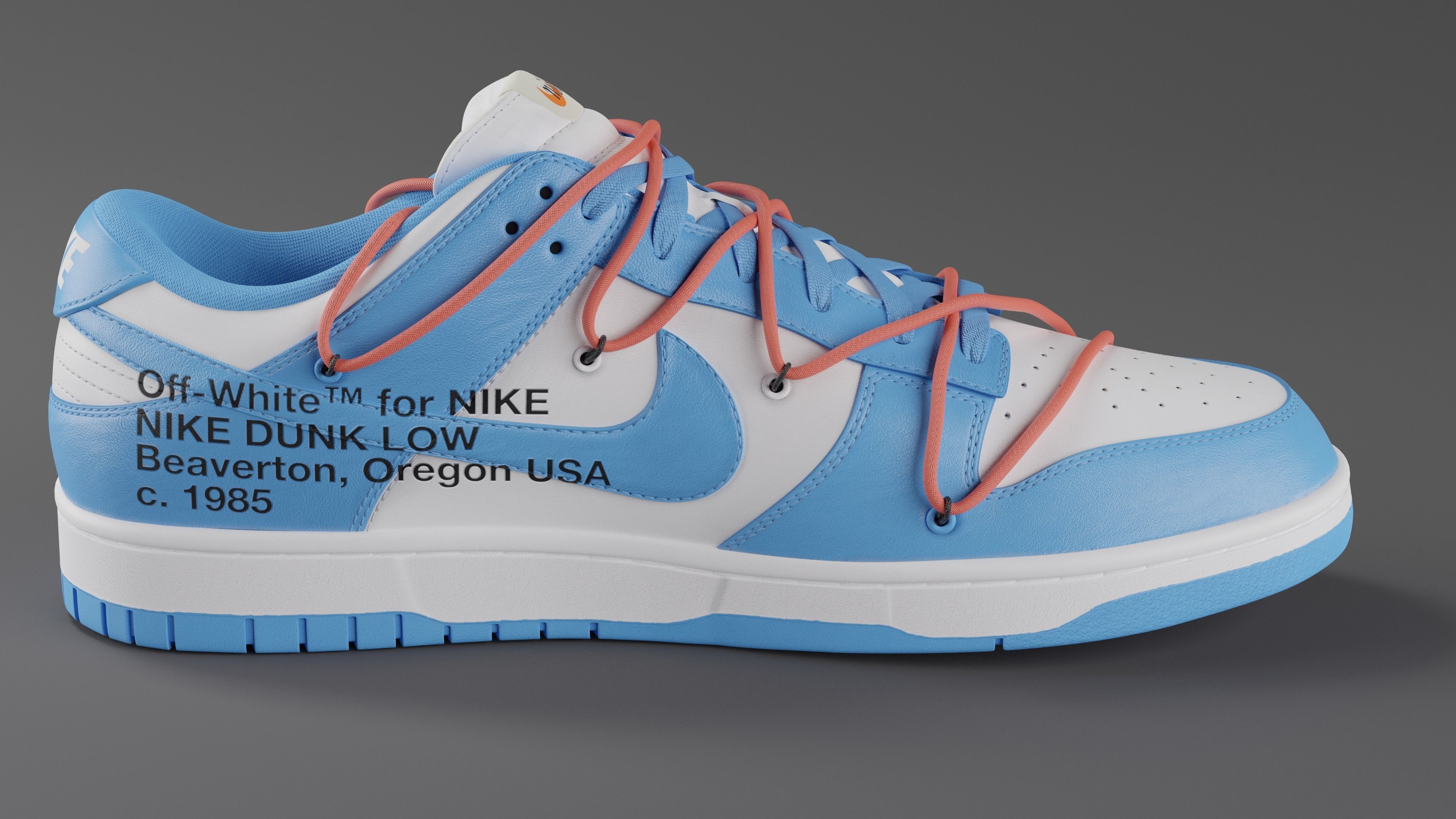 3D model Off White x Nike Dunk Low University Blue VR / AR / low-poly ...