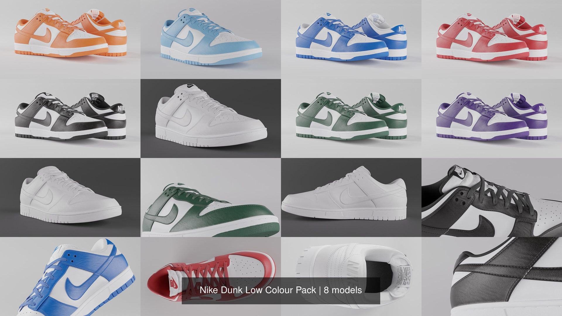 3D Model Collection Nike Dunk Low Colour Pack VR / AR / low-poly | CGTrader