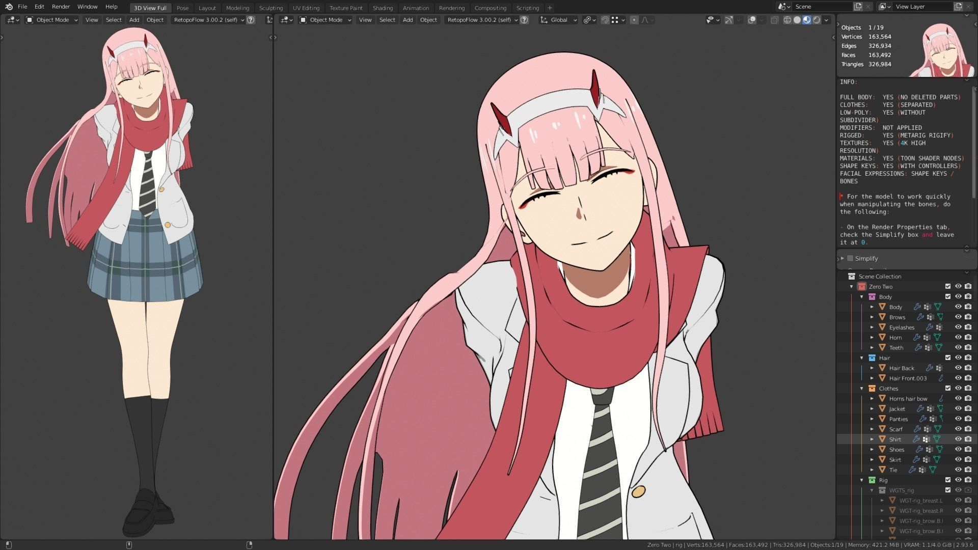 3D model Zero Two School Uniform - Darling in the Franxx - Blender VR / AR / low-poly | CGTrader
