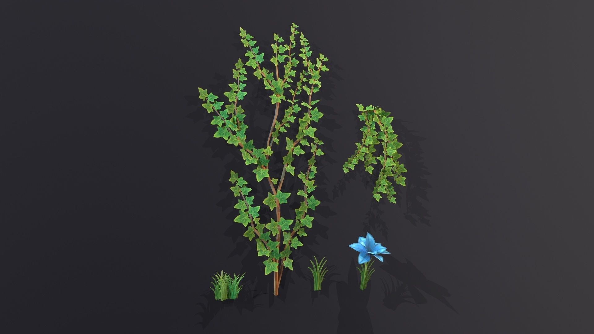 3D model Game asset of stylized lowpoly ivy grass and flower plants VR ...
