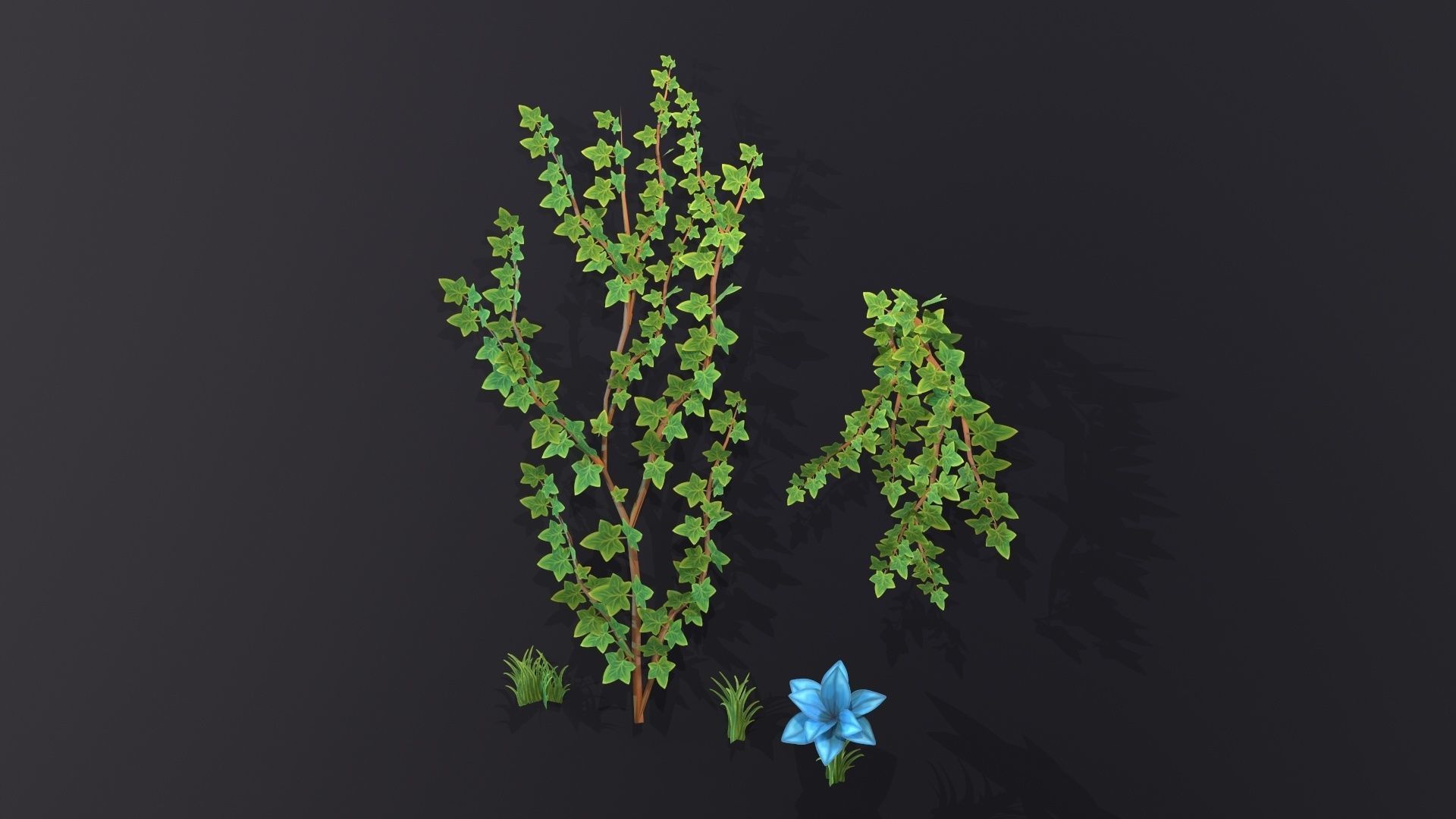 3D model Game asset of stylized lowpoly ivy grass and flower plants VR ...