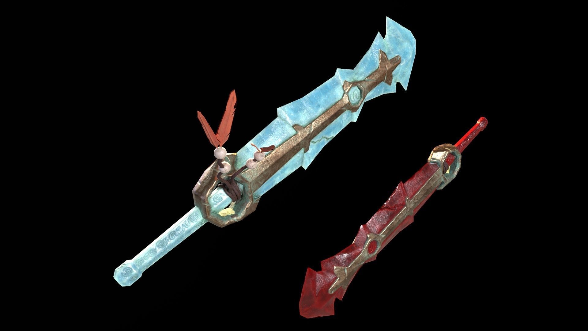 3D model Lowpoly Stylized Fantasy swords game ready PBR asset VR / AR ...