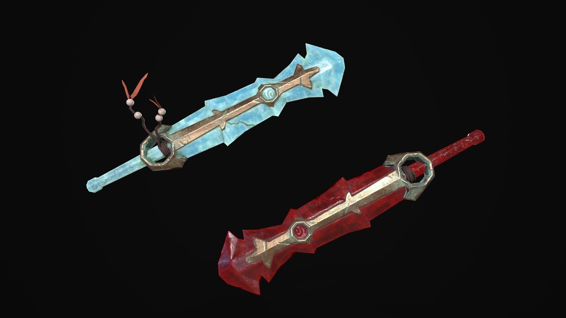 3D model Lowpoly Stylized Fantasy swords game ready PBR asset VR / AR ...