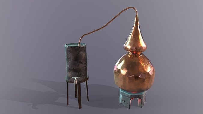 3D model Lowpoly stylized PBR alchemy magic alembic distillation vessel ...