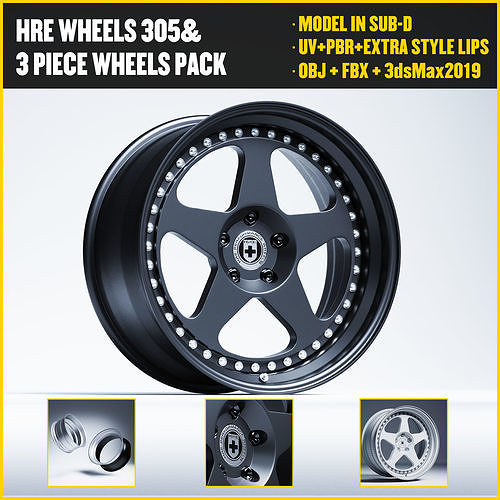 3D model HRE 305 3 Piece Wheels Assembly Pack VR / AR / low-poly | CGTrader
