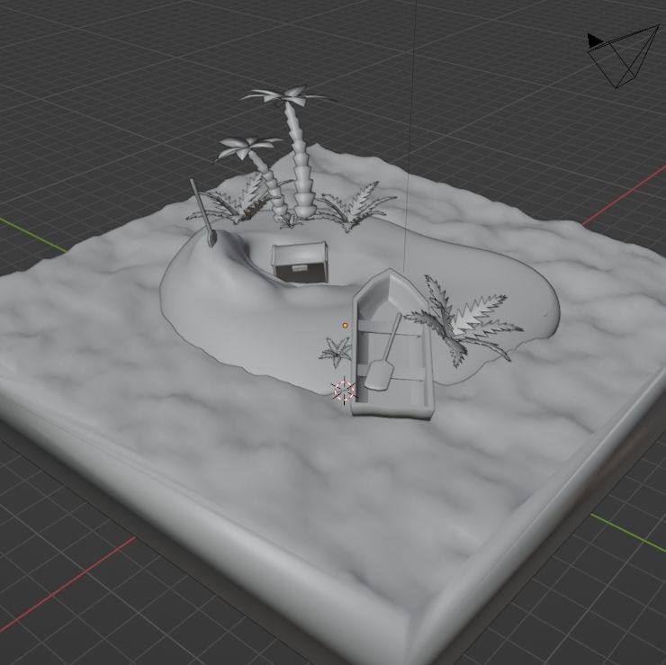 3D model Islet island with palm trees and boat VR / AR / low-poly ...