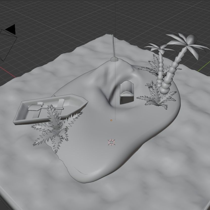 3D model Islet island with palm trees and boat VR / AR / low-poly ...