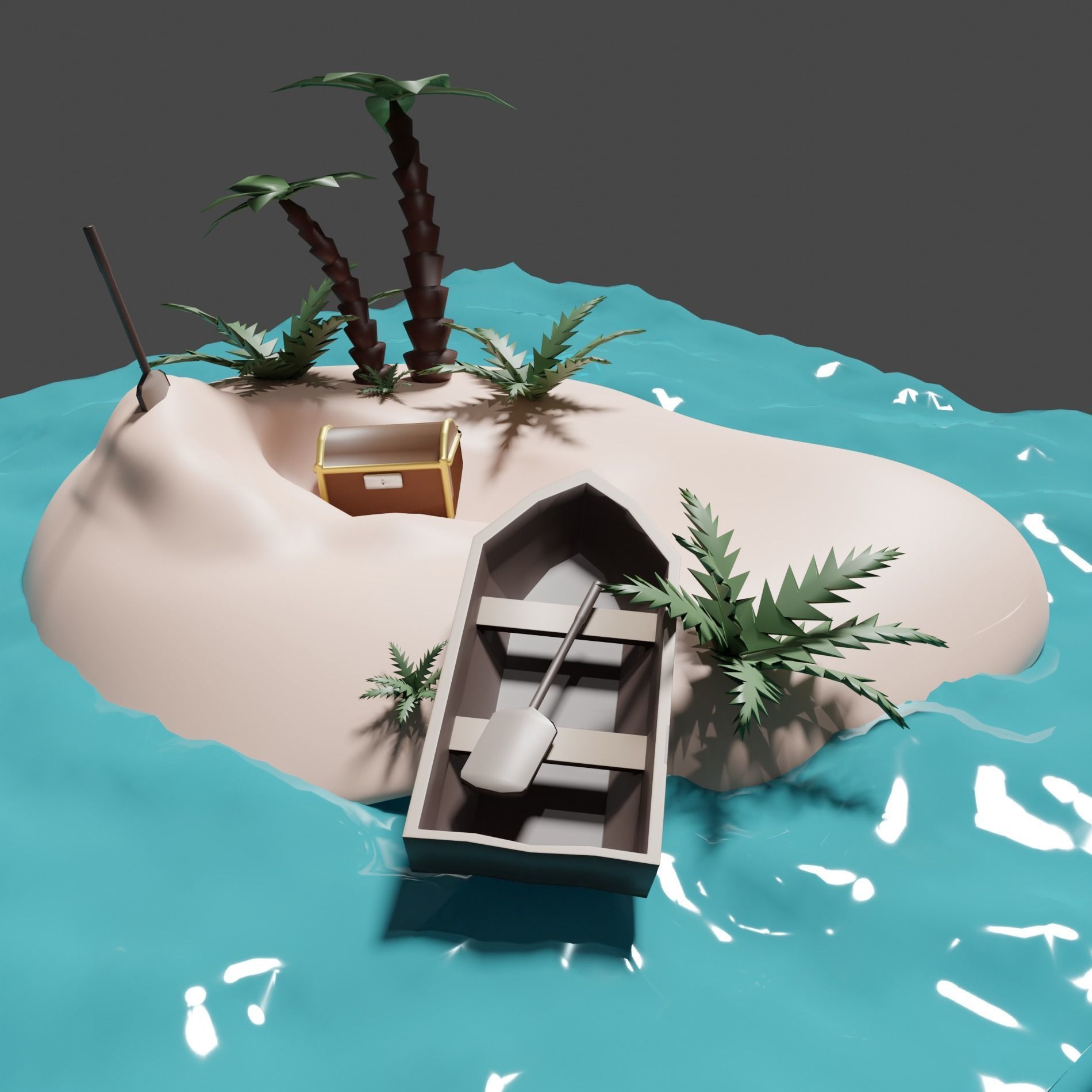 3D model Islet island with palm trees and boat VR / AR / low-poly ...