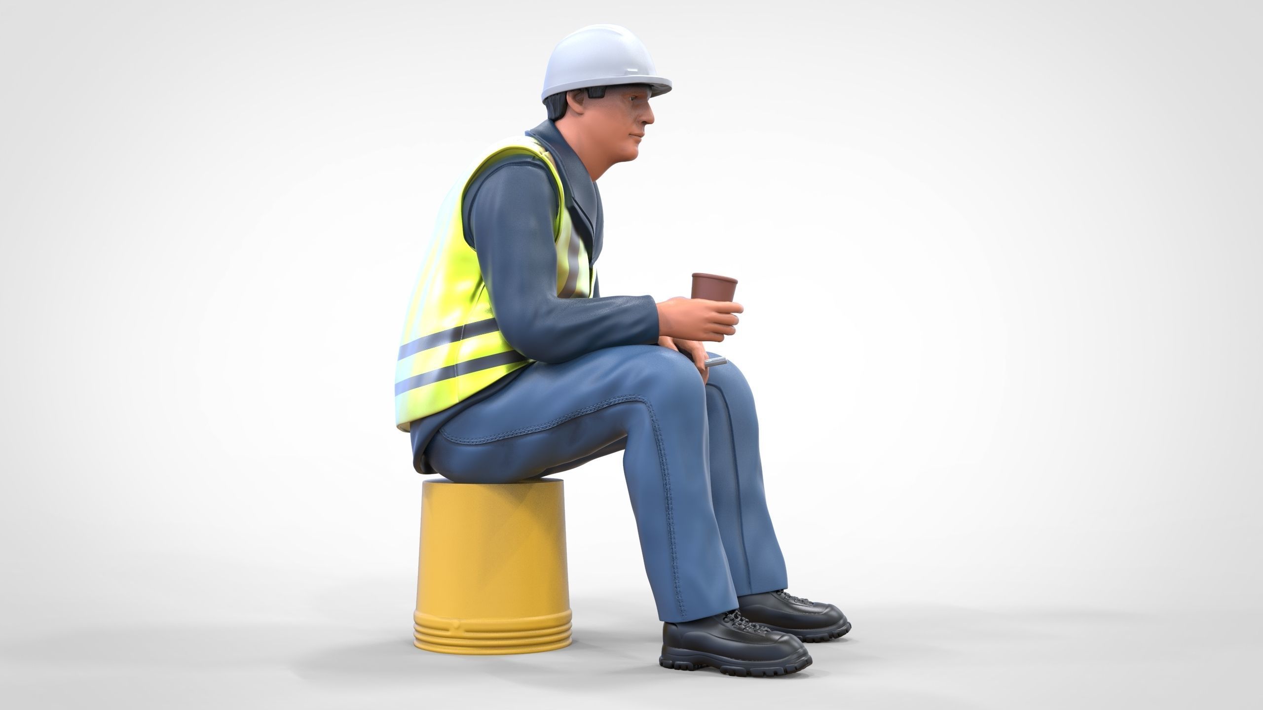 N7 Sitting Construction worker 3D model 3D printable | CGTrader