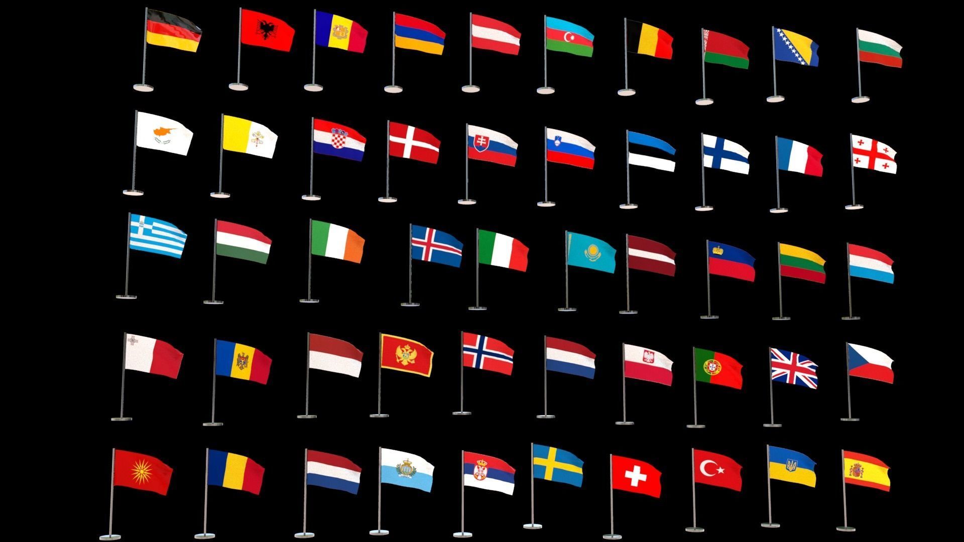3D model European flags pack VR / AR / low-poly | CGTrader
