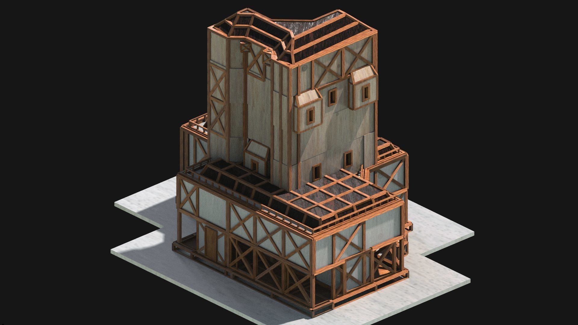 3D model Medieval Low Poly Building Castle Wooden Village Stone House ...