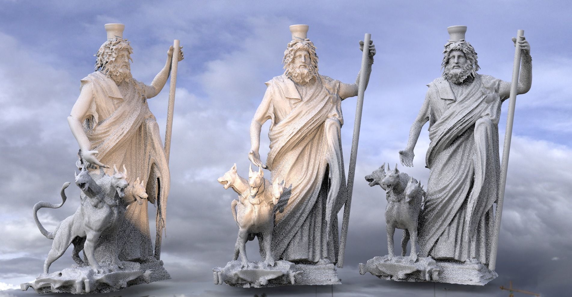 Greek God Statue with 3 headed Dog 3 3D model | CGTrader