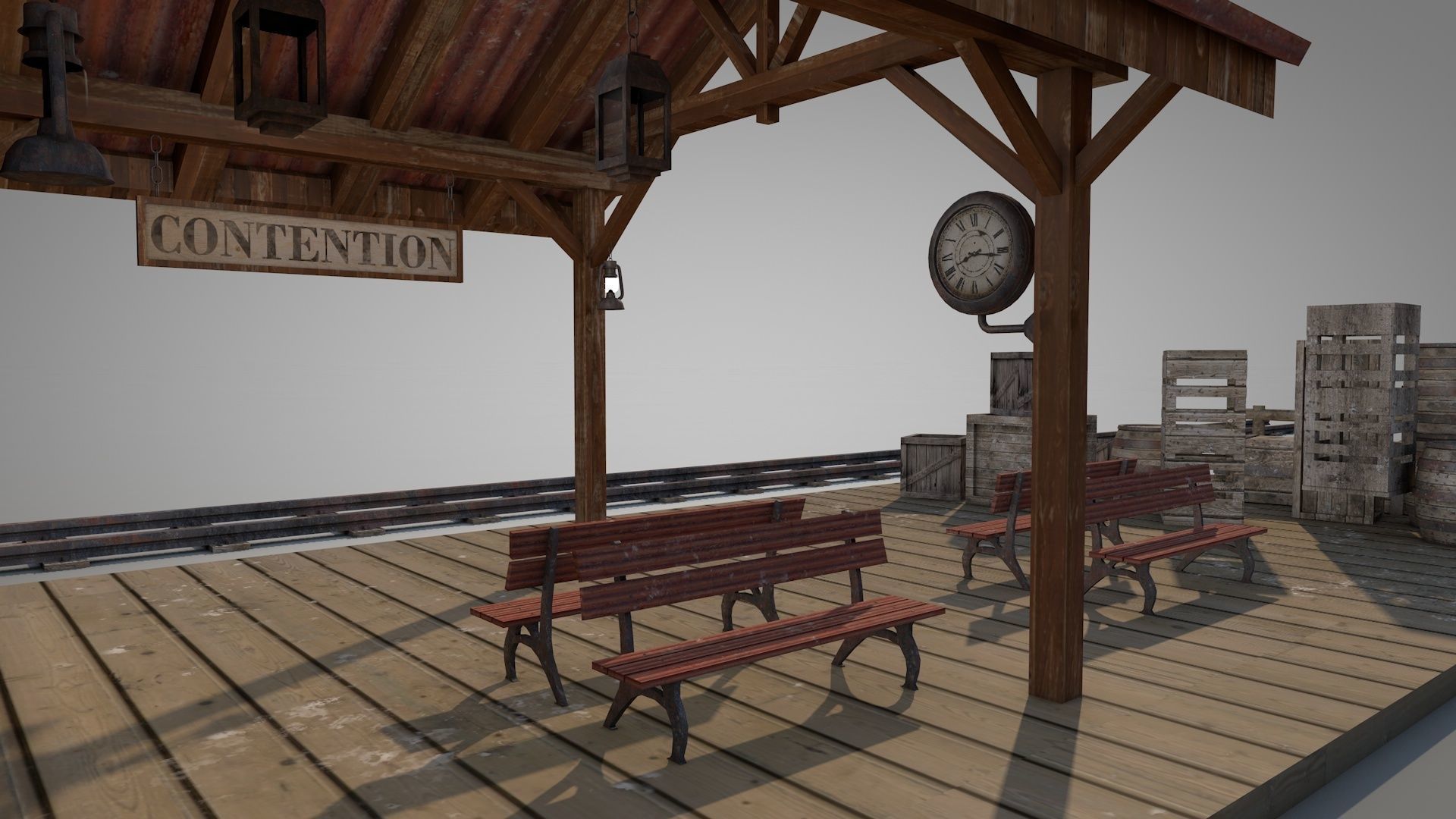 Contention City Vintage Western Train Station 3D model | CGTrader