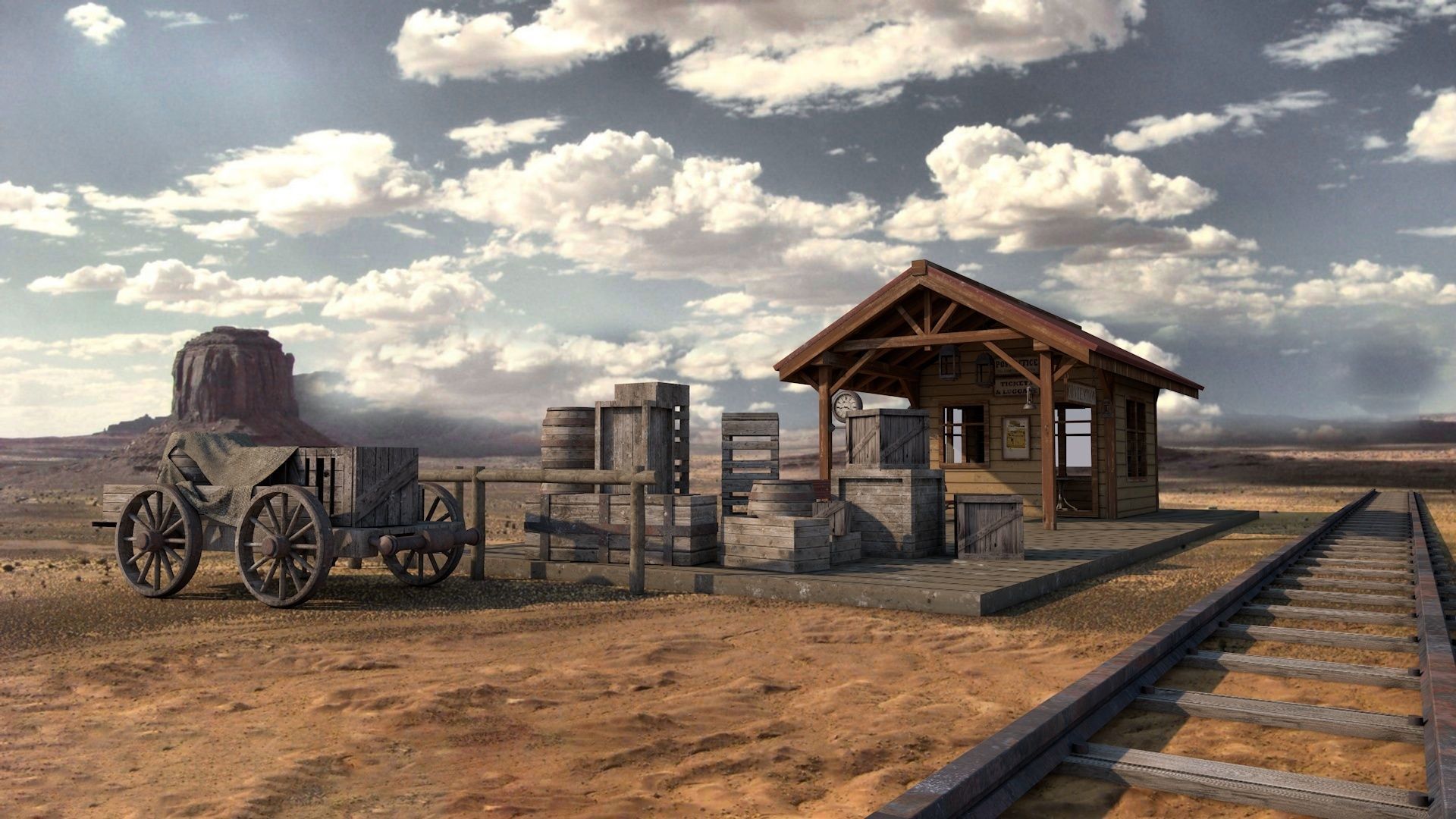 Contention City Vintage Western Train Station 3D model | CGTrader