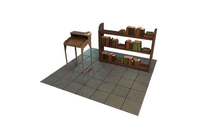 3D model Stylized medieval alchemist old library game asset handpainted ...