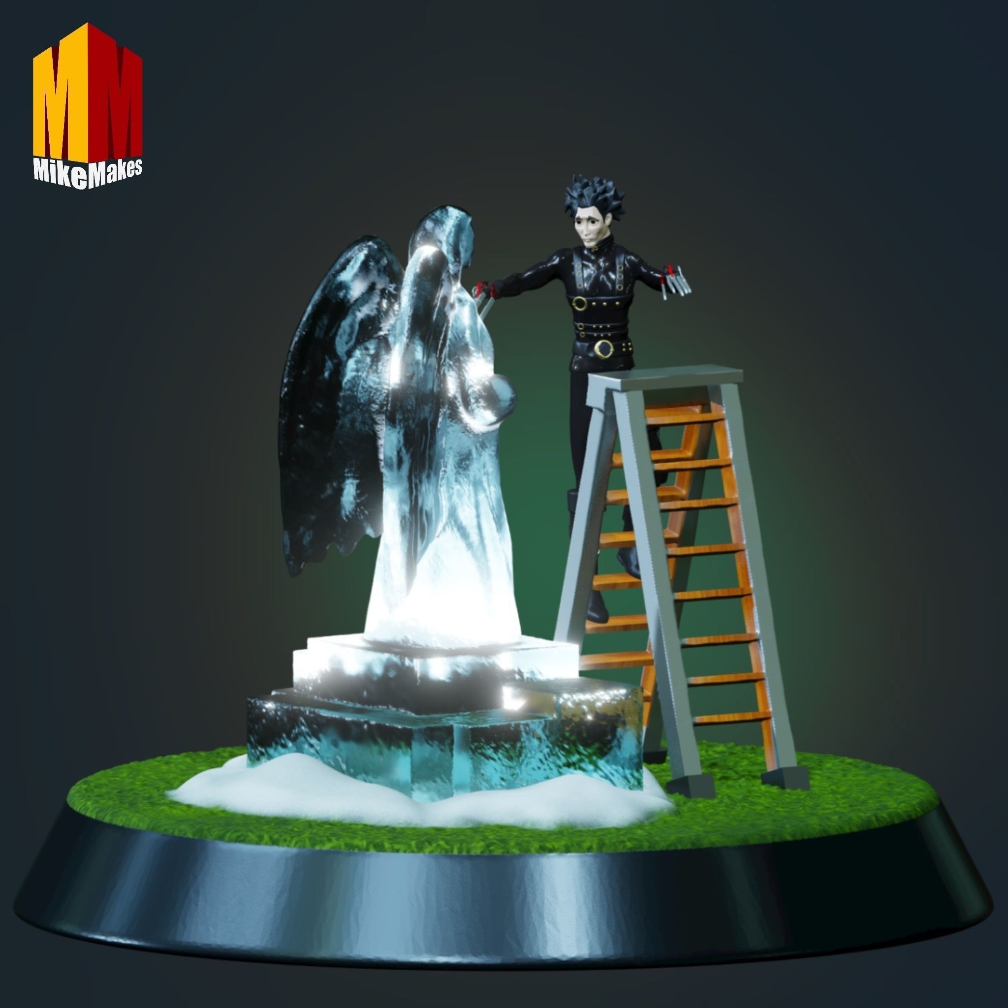 Edward Scissorhands ice sculpture diorama 3D model 3D printable | CGTrader