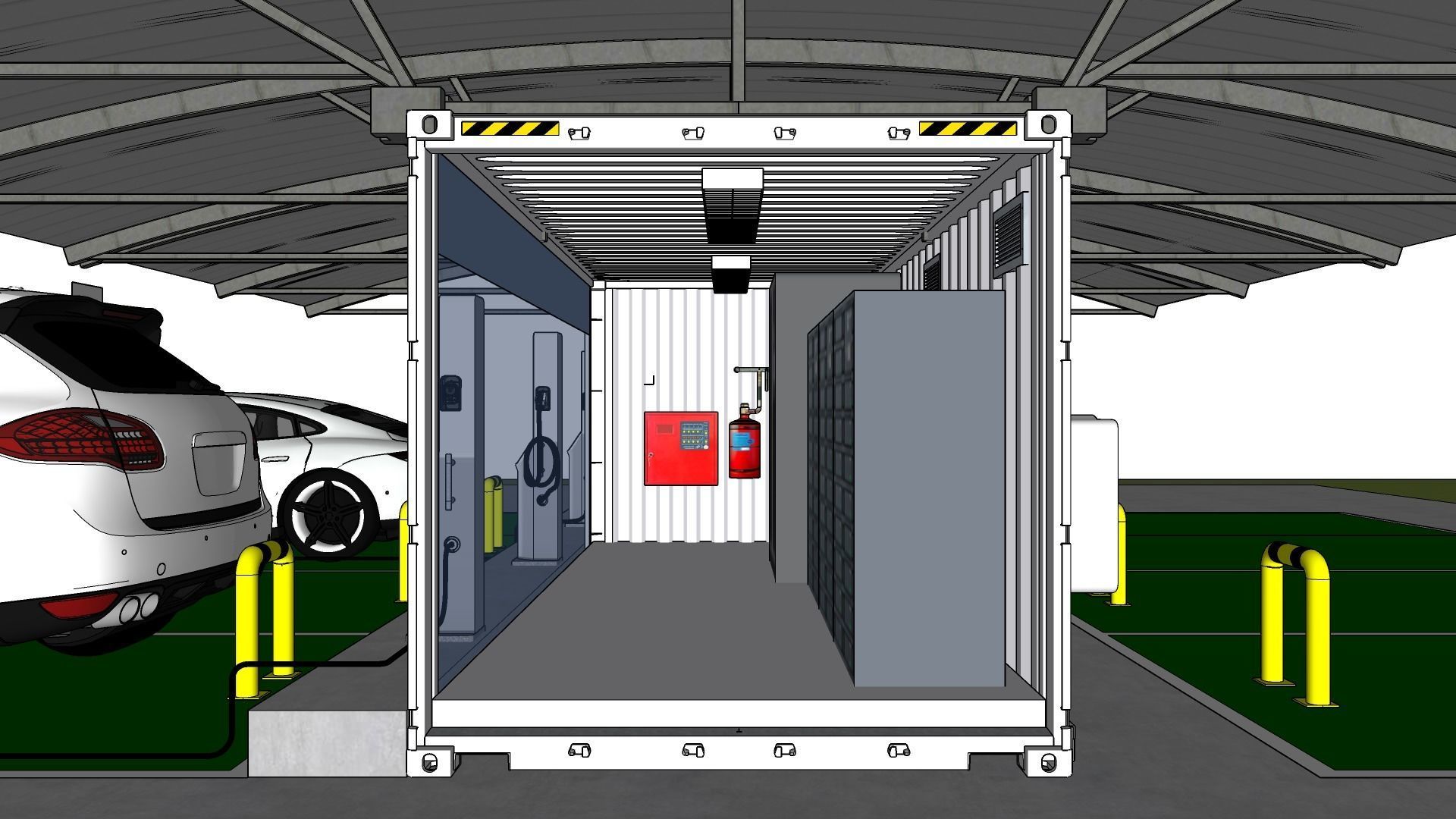 Container EV Charger Station with Solar rooftop and Coffee shop 3D ...