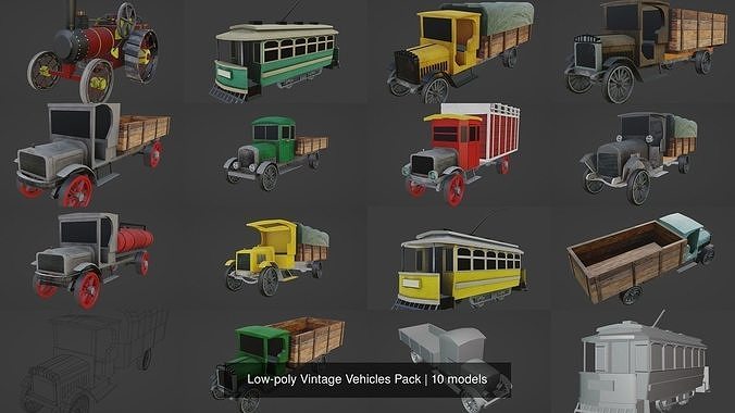 Low-poly Vintage Vehicles Pack 3D Model Collection | CGTrader
