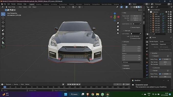 NISSAN GTR WITH CARBON FIBER HOOD 3D model | CGTrader