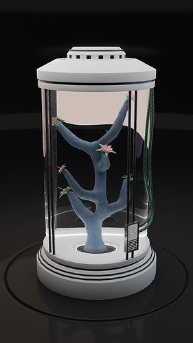 3D model Sci-Fi alien plant with lab container equipment K VR / AR ...