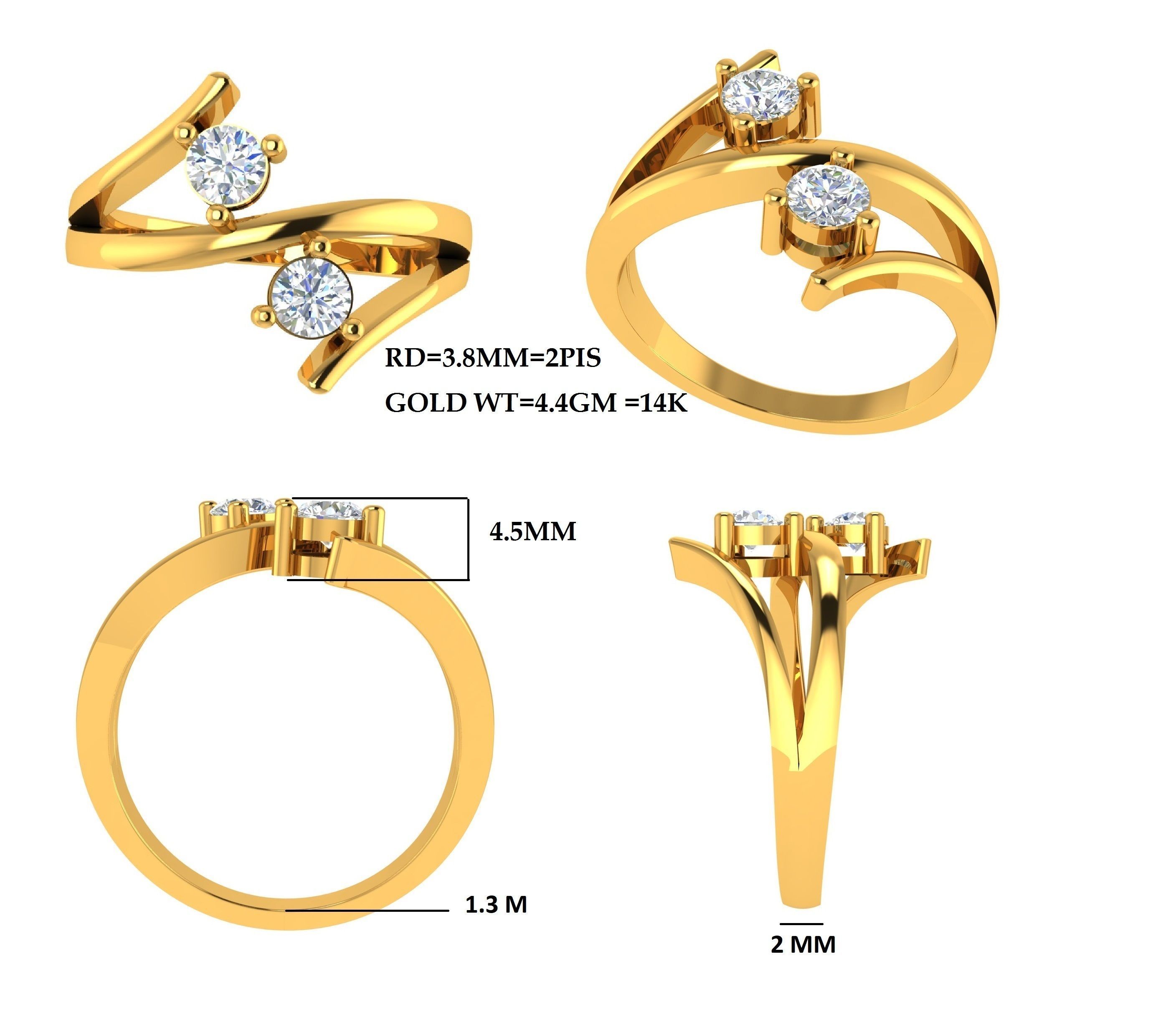 Classic Two Diamond STL printable File 3D model 3D printable | CGTrader