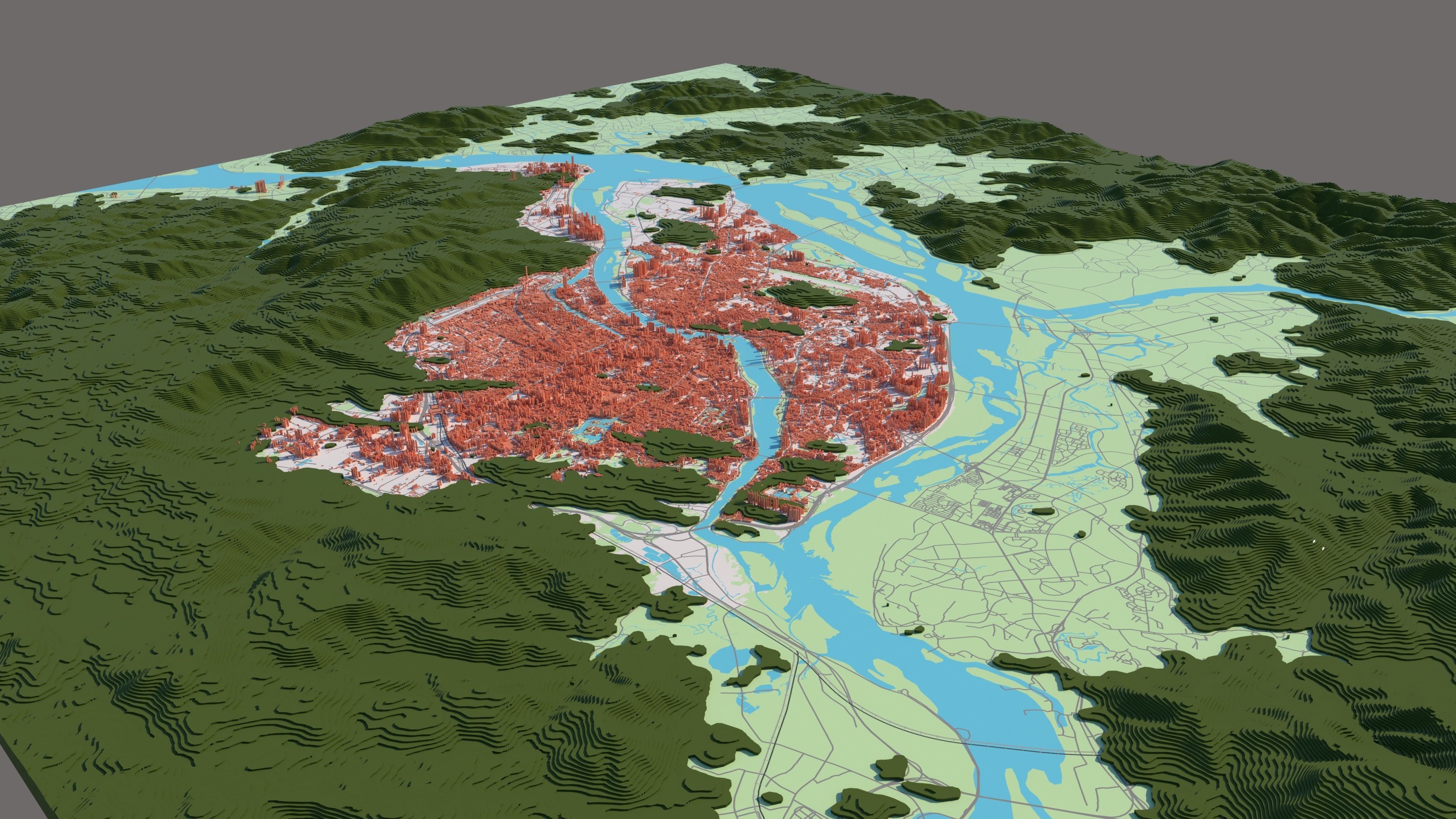 Fuzhou City urban planning maquett building Topography 3D model 3D ...