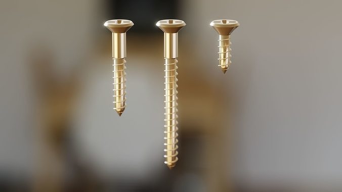 3D model Golden Philips Screw Chipboard Editable Render Ready Model VR ...