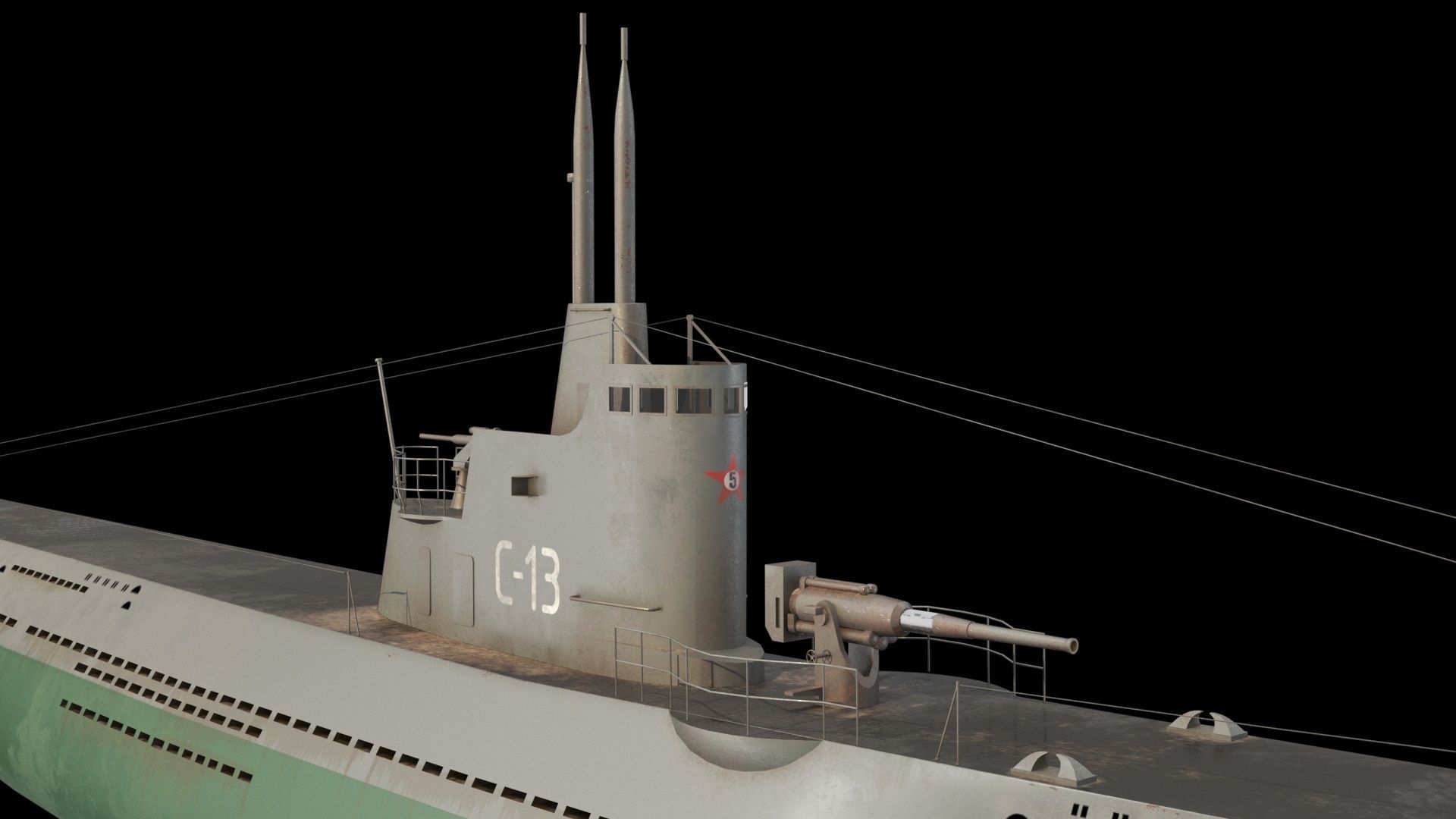 3D model Soviet submarine S-13 Stalinets class submarine VR / AR / low ...