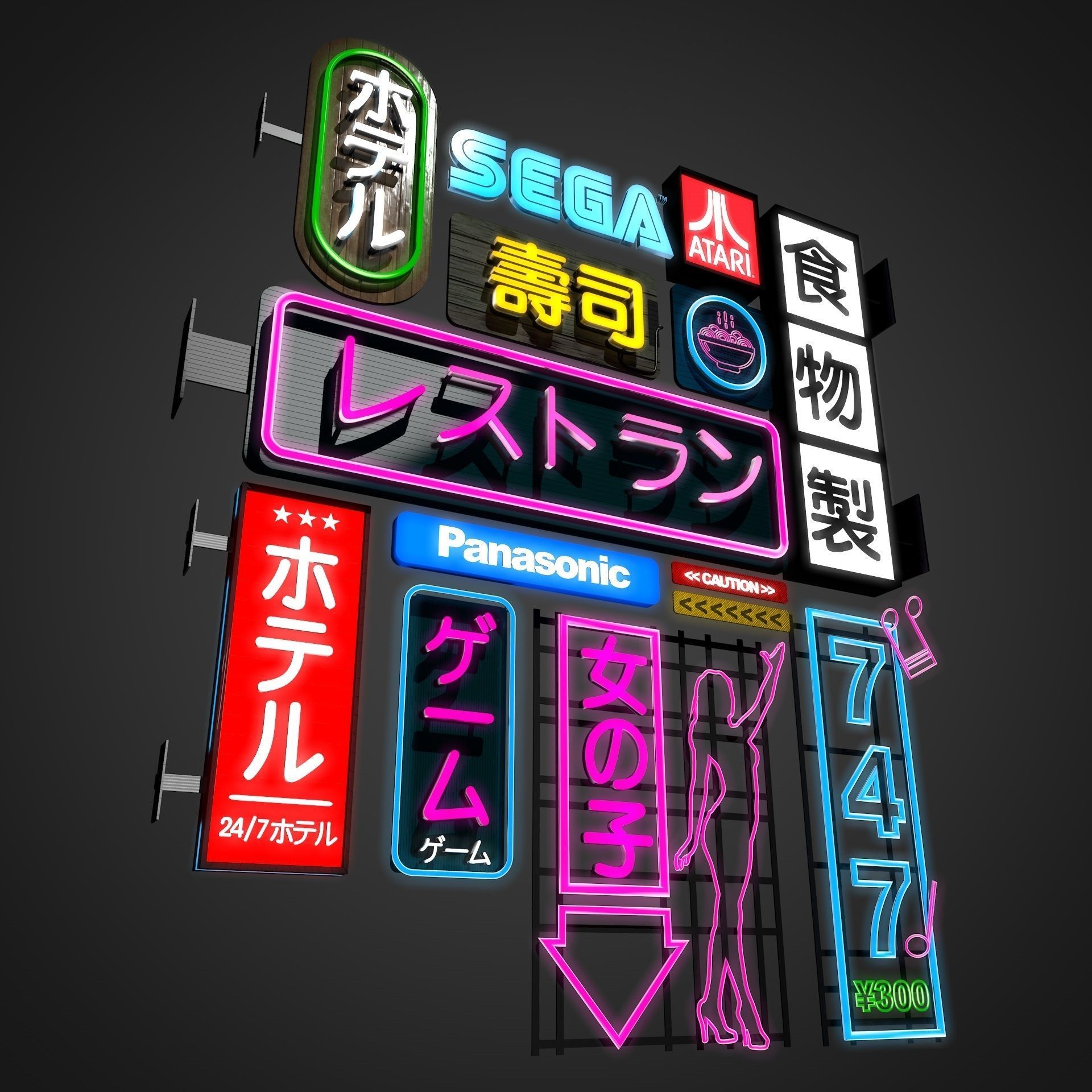 3D model 14 Sci-Fi Neon Signs Cyberpunk Collection Pack Vol 1 VR / AR ...