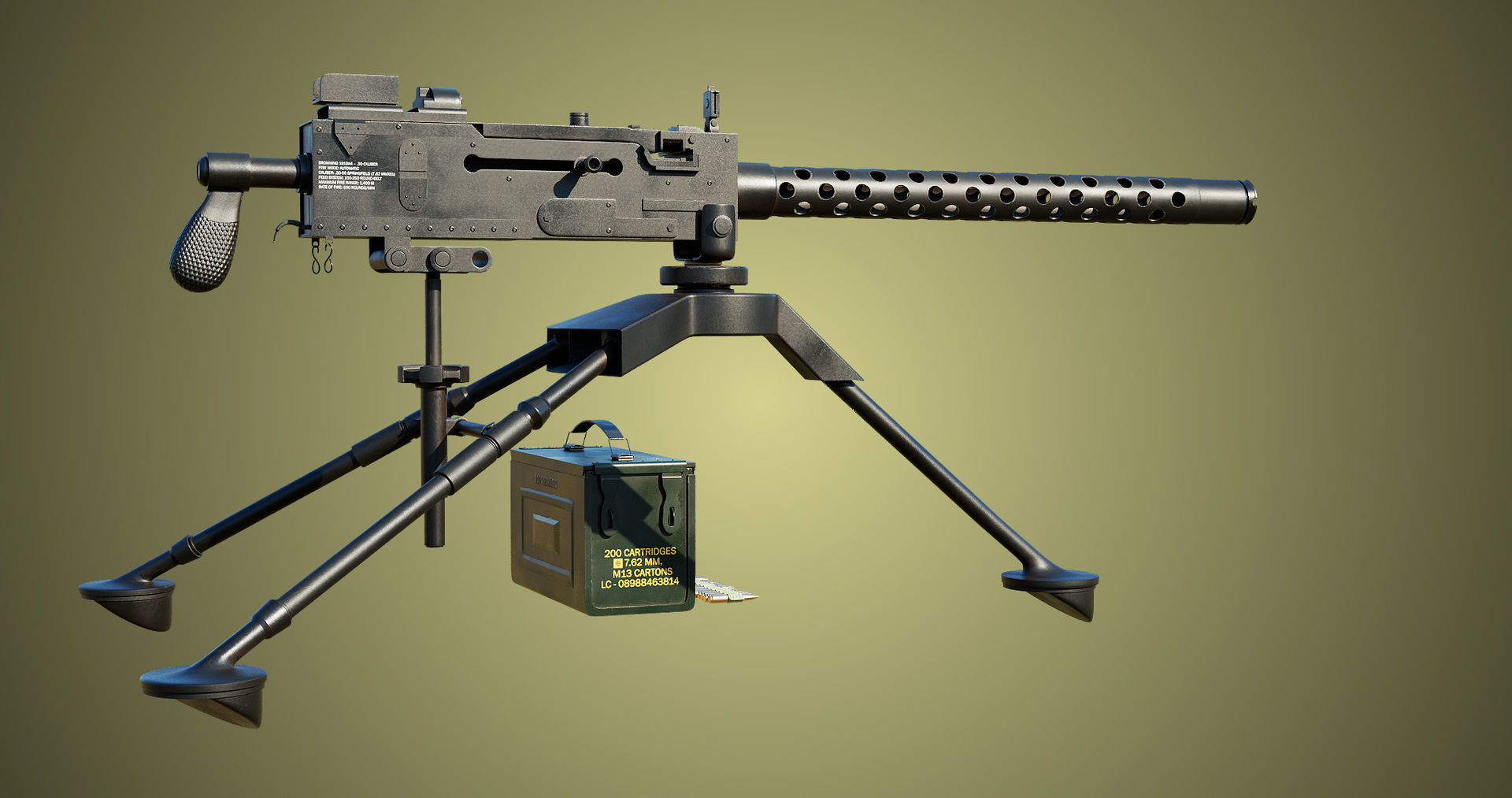 3D model M1919 Browning Machine Gun 03 PBR Unity UE Textures Included ...
