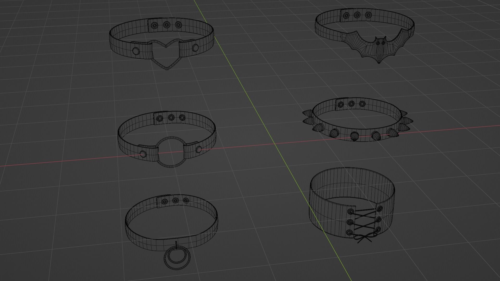 3D model human collar leather Choker necklace set of 6 VR / AR / low ...