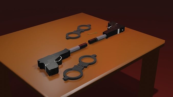lowpoly guns and hand cuffs 3D model | CGTrader