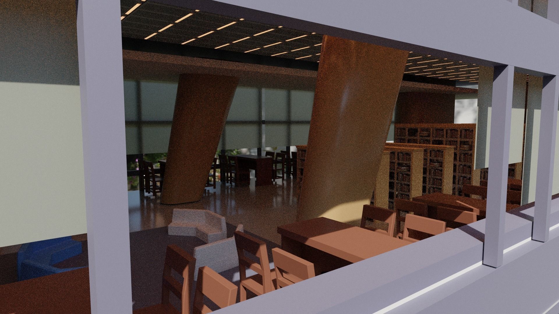 Library circular seating area in 3D model | CGTrader