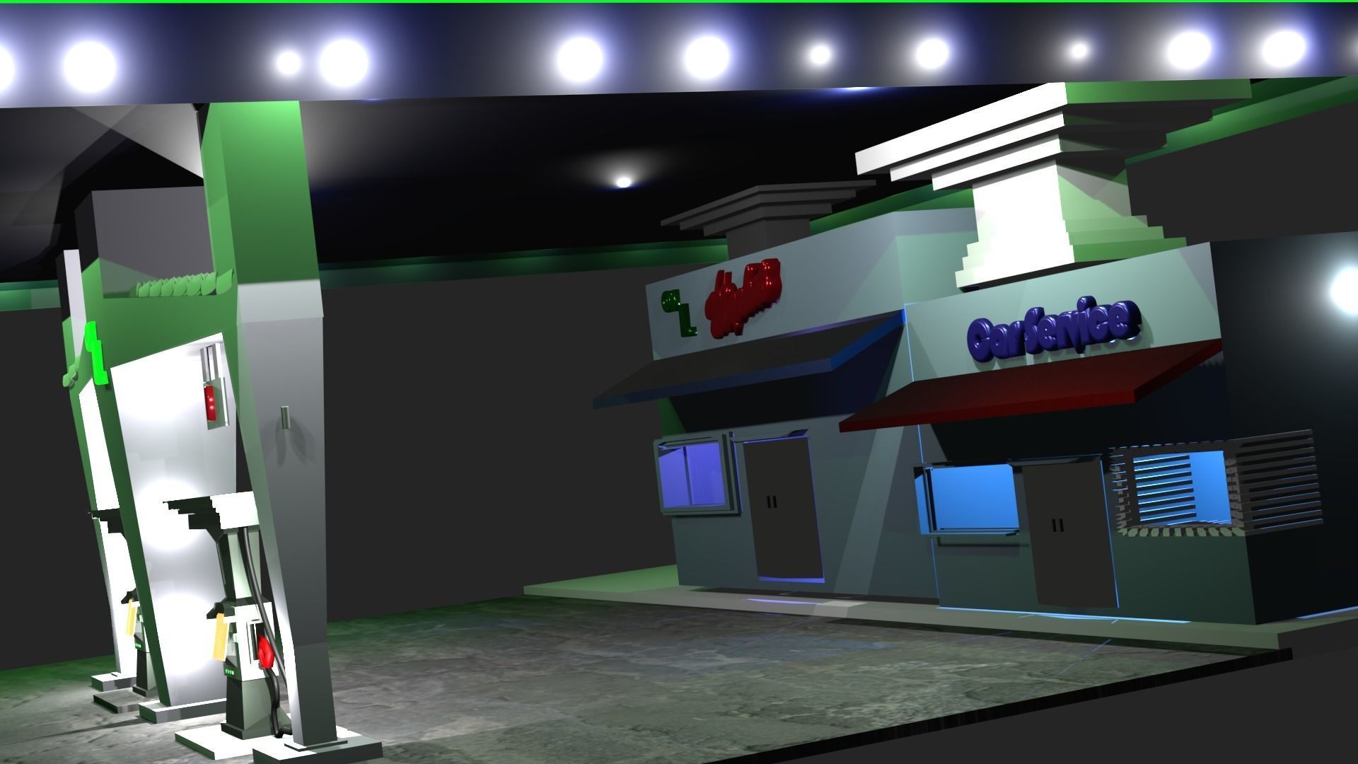 3D model Basic Gas Station With Two Market VR / AR / low-poly | CGTrader