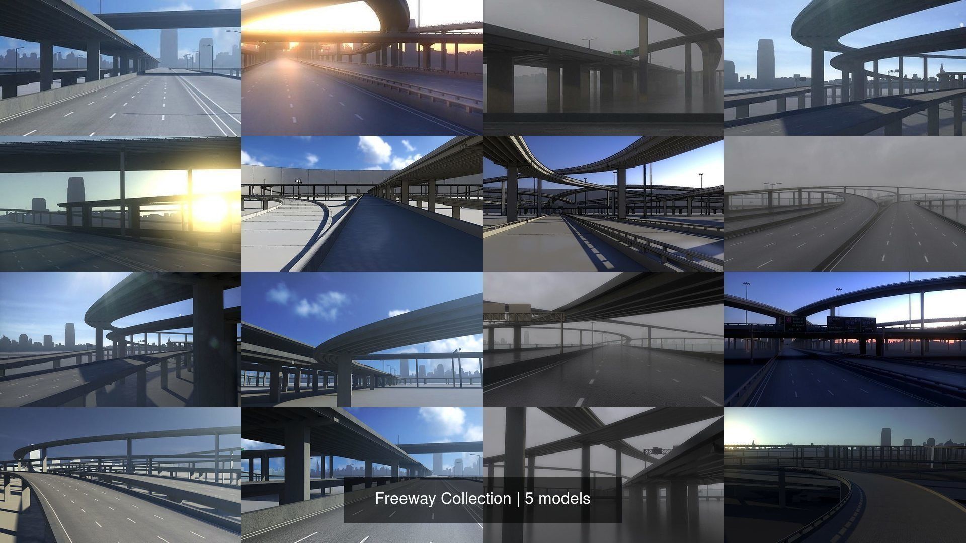 Freeway Collection highway bridge with different views | CGTrader